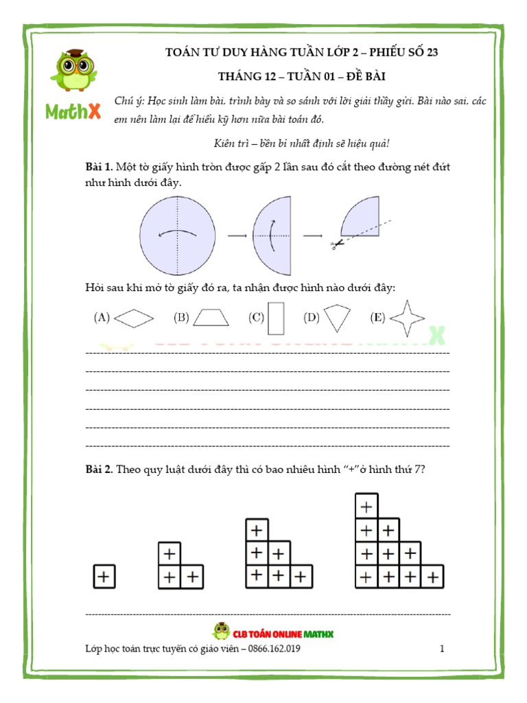 MATHX - LỚP 2 - P23 - THÁNG 12 - TUẦN 01 | PDF
