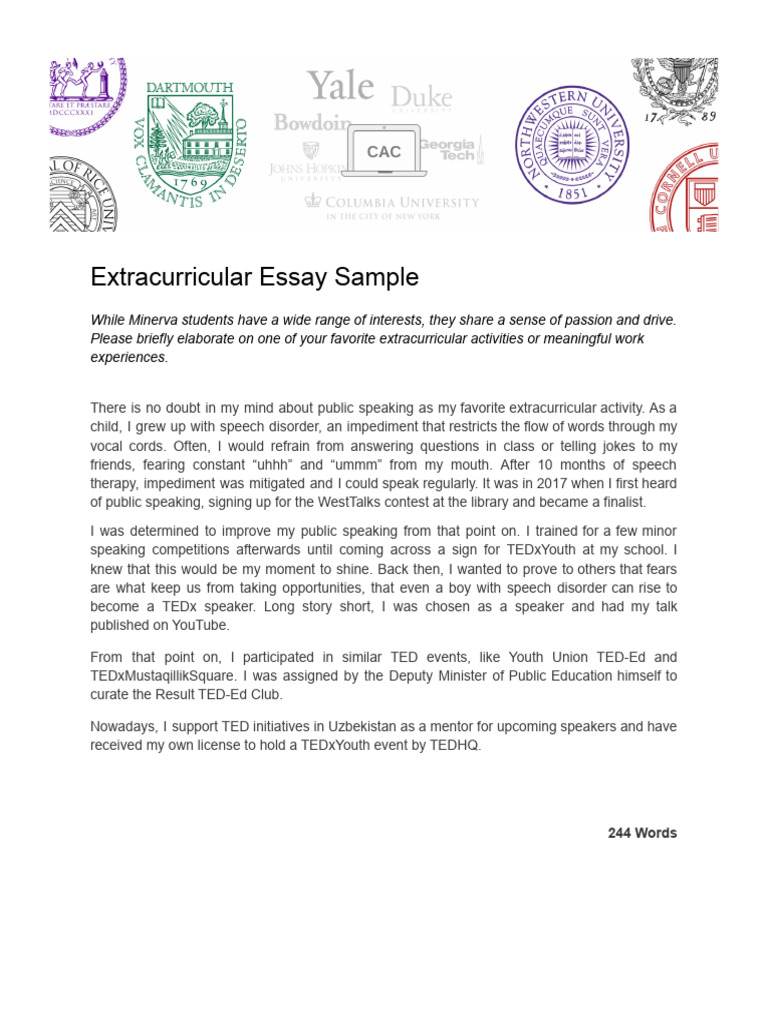 19.extracurricular Essay Sample (CAC) | PDF