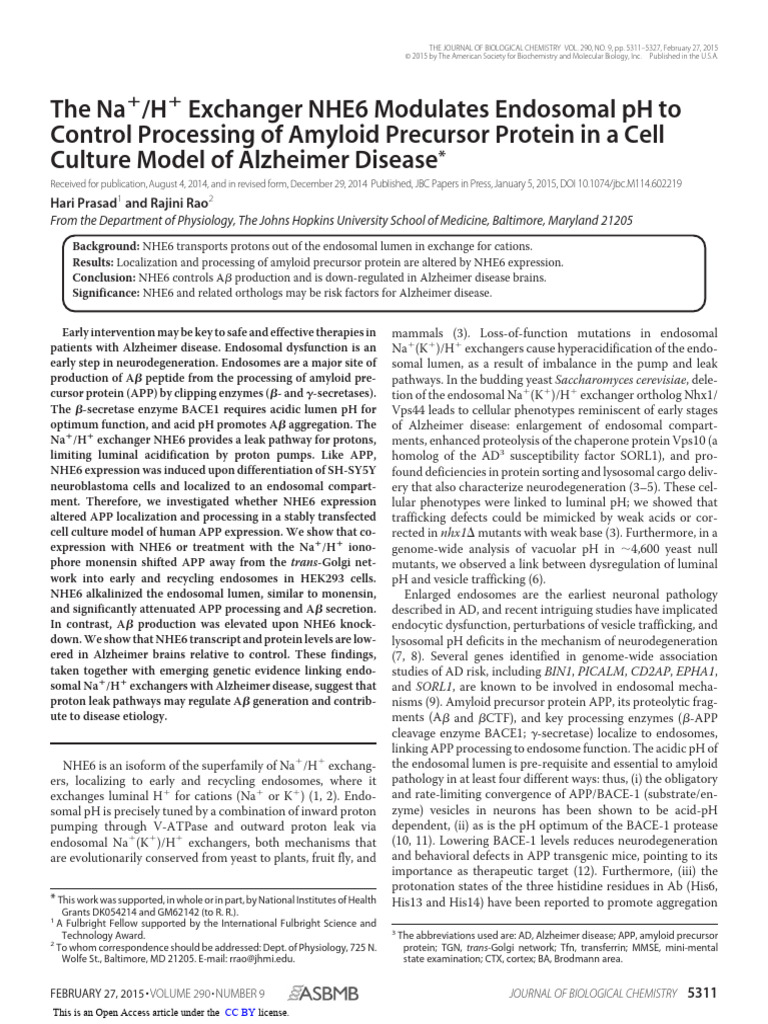 5. the NaH Exchanger NHE6 Modulates Endosomal PH to Control Processing ...