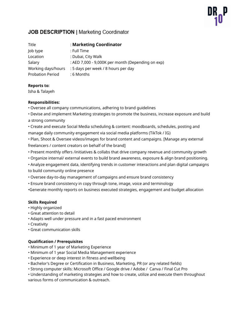 Marketing Coordinator Job Description-1 | PDF