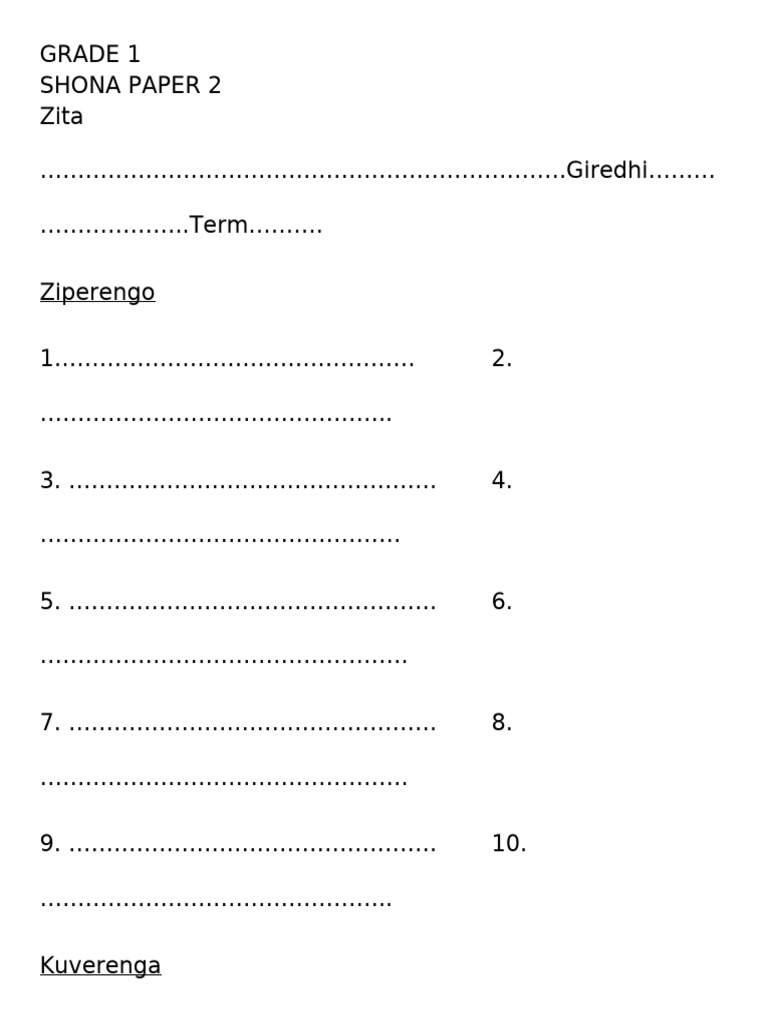 GRADE 1 shona Pp2-1 | PDF