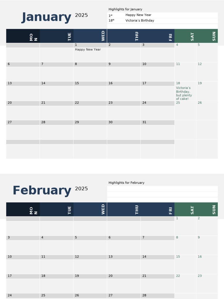 2025 Monthly Highlights Calendar | PDF