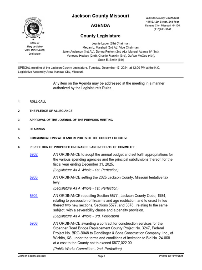 Jackson County Legislature Agenda | PDF | Government | The United States