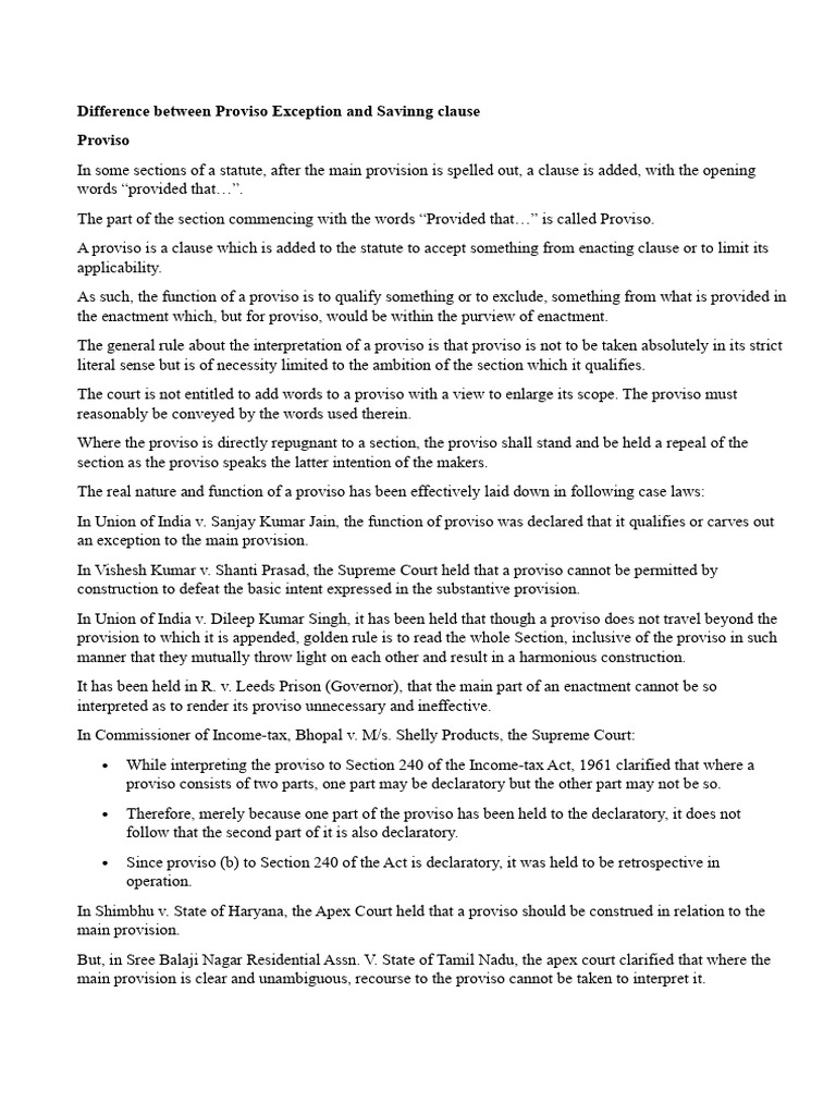 Diff Bet Exception Proviso and Saving | PDF | Taxes | Repeal