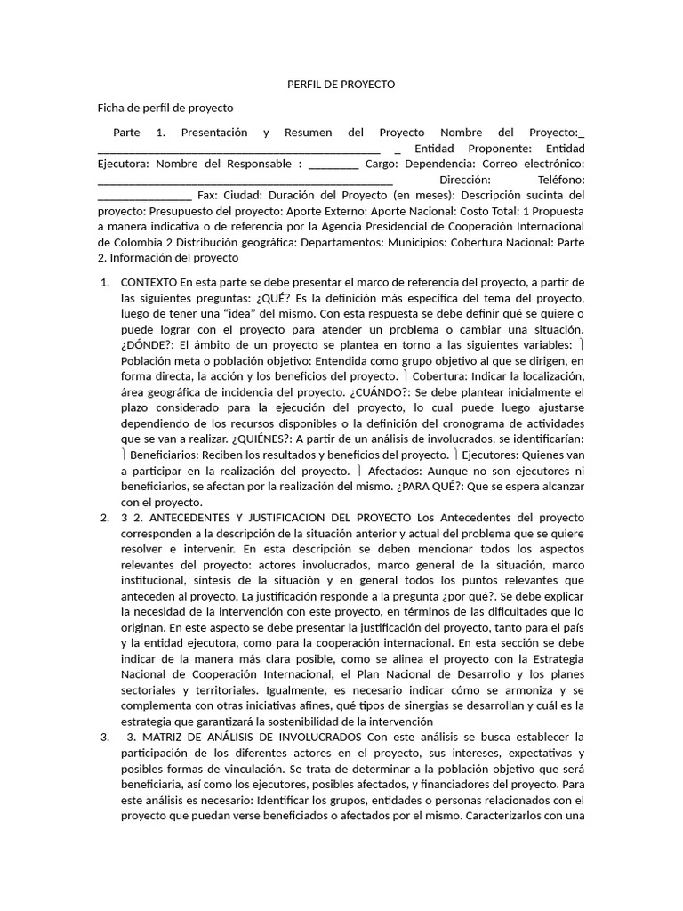 PERFIL DE PROYECT1.docx 2024 | PDF | Presupuesto | Planificación