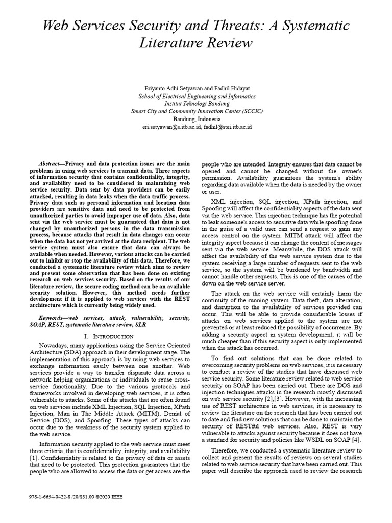 Web Services Security and Threats A Systematic Literature Review | PDF | Web Service | Denial Of ...