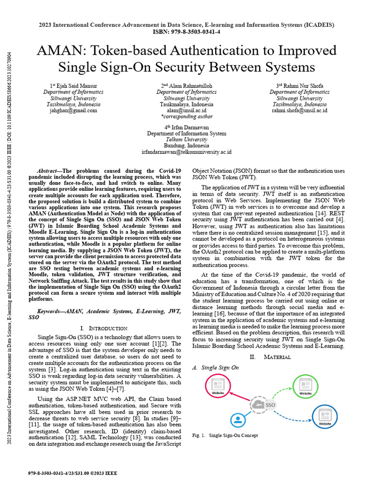 AMAN Token-Based Authentication To Improved Single Sign-On Security ...