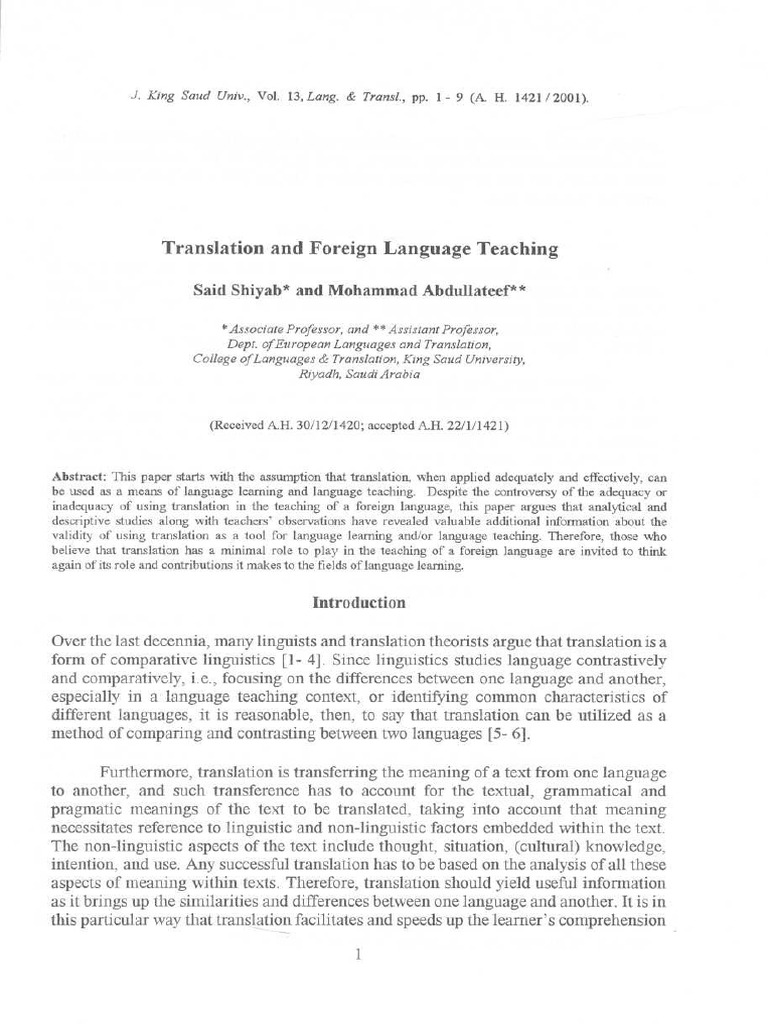 Translation and Foreign Language Teachin | PDF | Lexicon | Translations