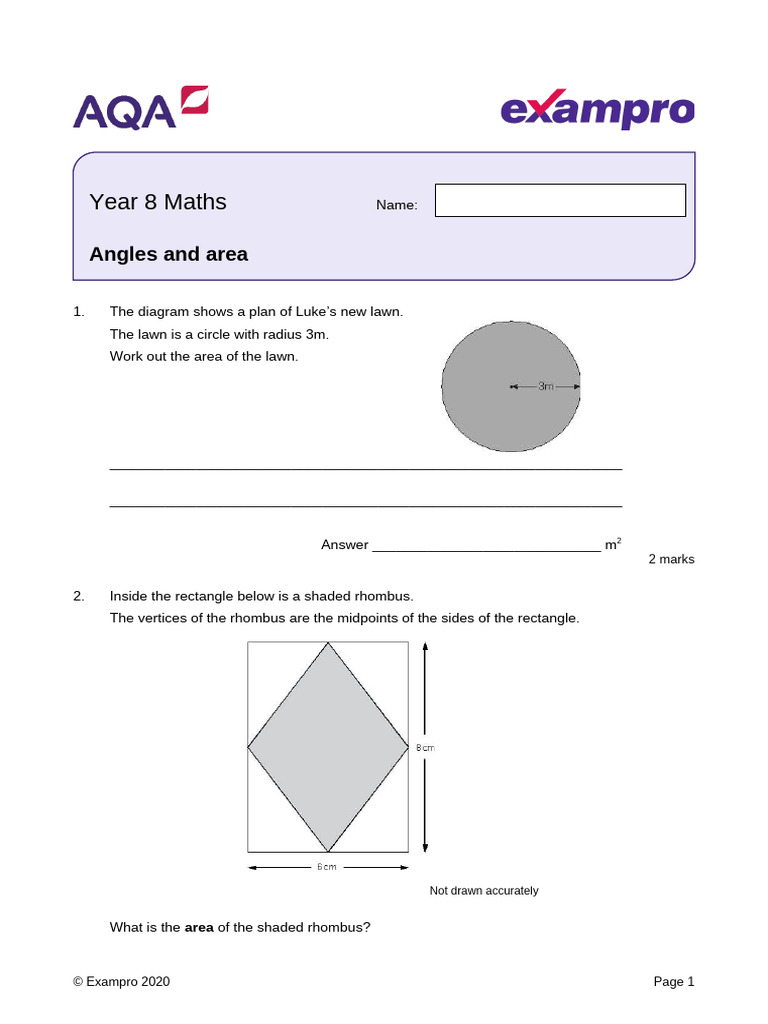 Y8 Maths Angles and Area | PDF | Area | Euclidean Geometry