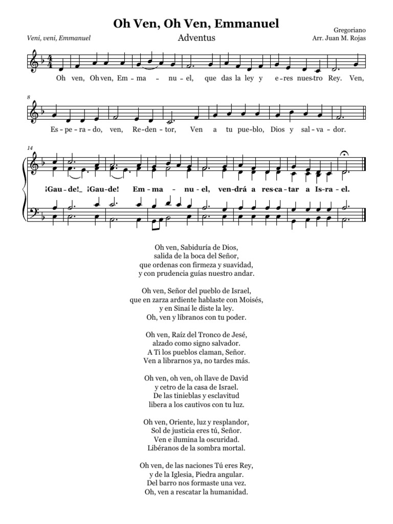 Oh Ven, Emmanuel: Canto de Adviento | PDF | Libros del Antiguo ...