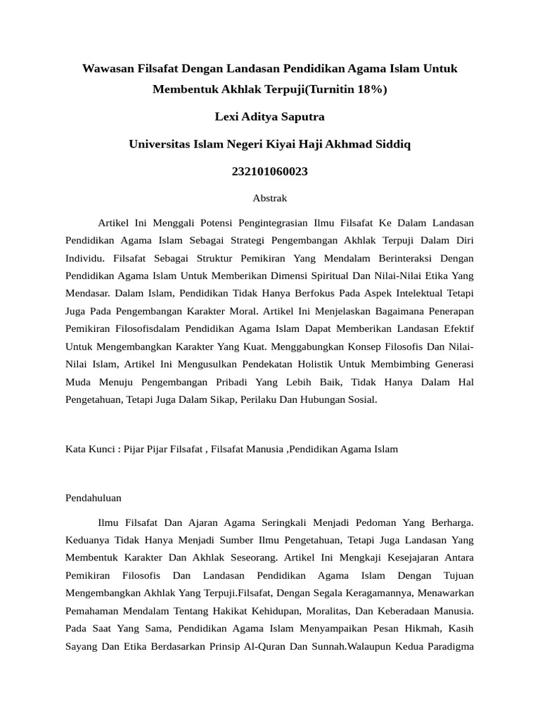 Wawasan Filsafat Dengan Landasan Pendidikan Agama Islam Untuk Membentuk Akhlak Terpuji ...