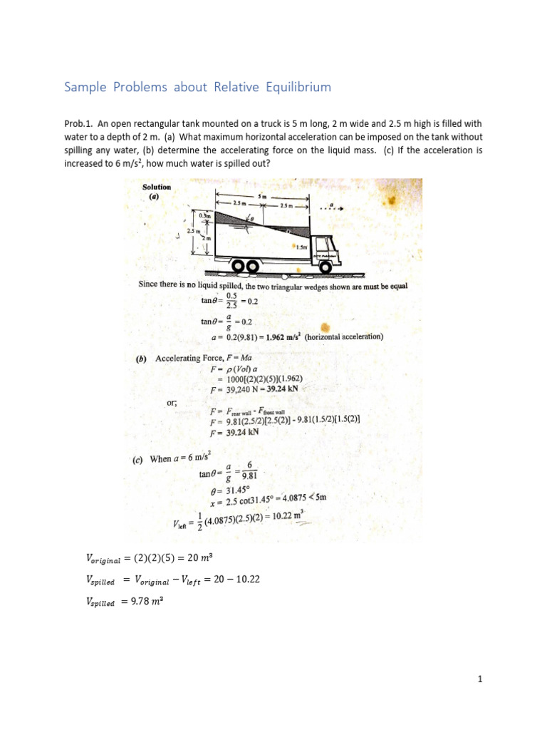 Sample Problems About Relative Equilibrium | PDF | Vortices | Pressure
