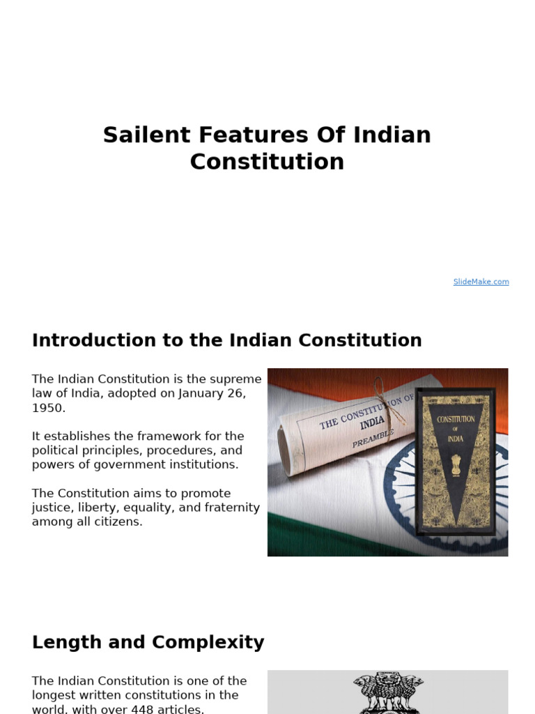 Sailent Features of Indian Constitution | PDF