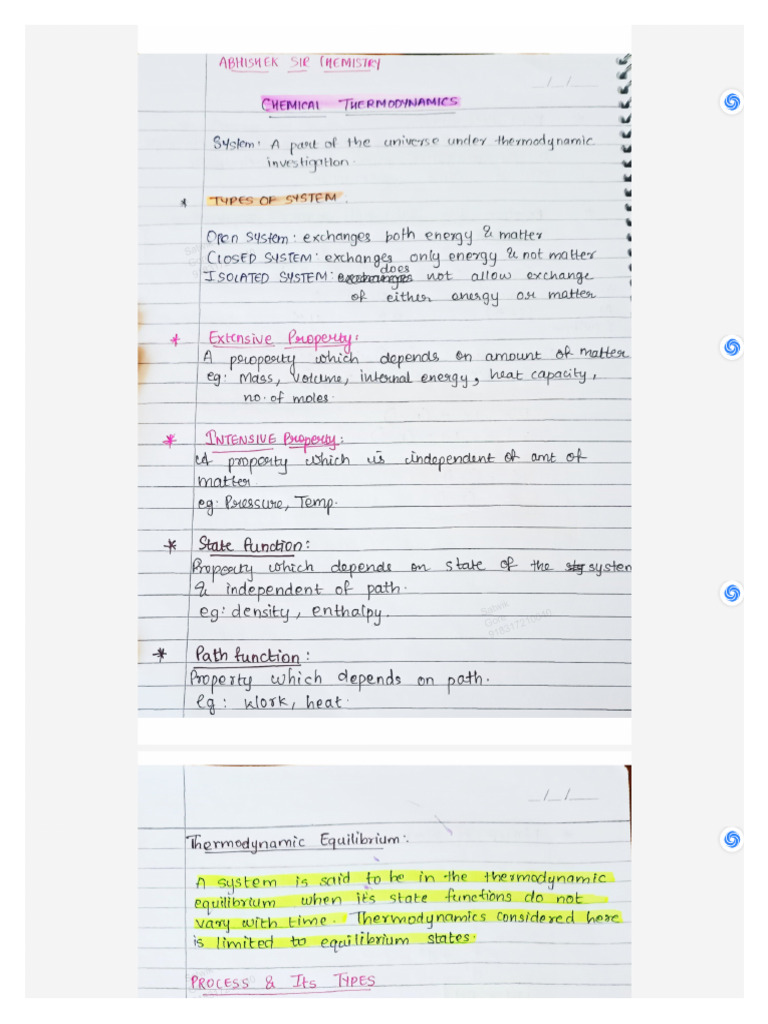 Thermodynamics Notes ASC Chemistry | PDF
