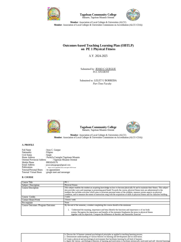 Obtlp Educ 1 Facilitating Learner Centered 2023 2024 | PDF | Learning | Motivational