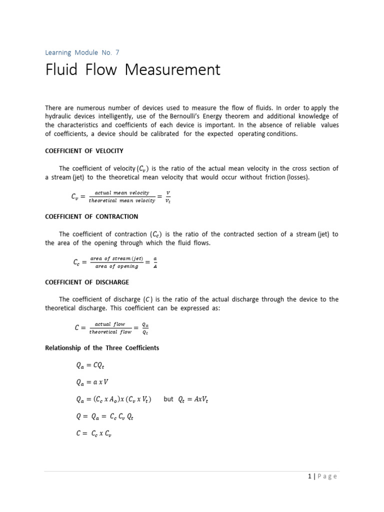 Learning Module No. 7 in Fluid Mechanics | PDF | Flow Measurement | Fluid Dynamics