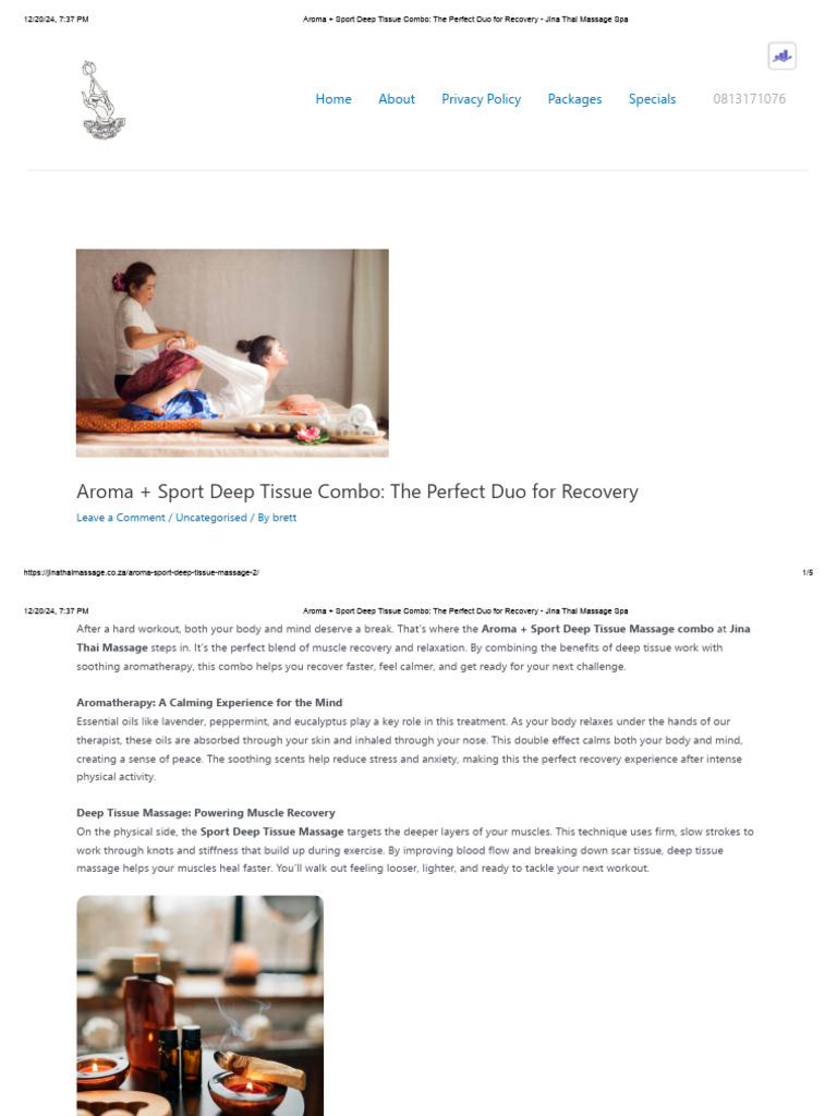 Aroma + Sport Deep Tissue Combo - The Perfect Duo For Recovery - Jina Thai Massage Spa | PDF ...