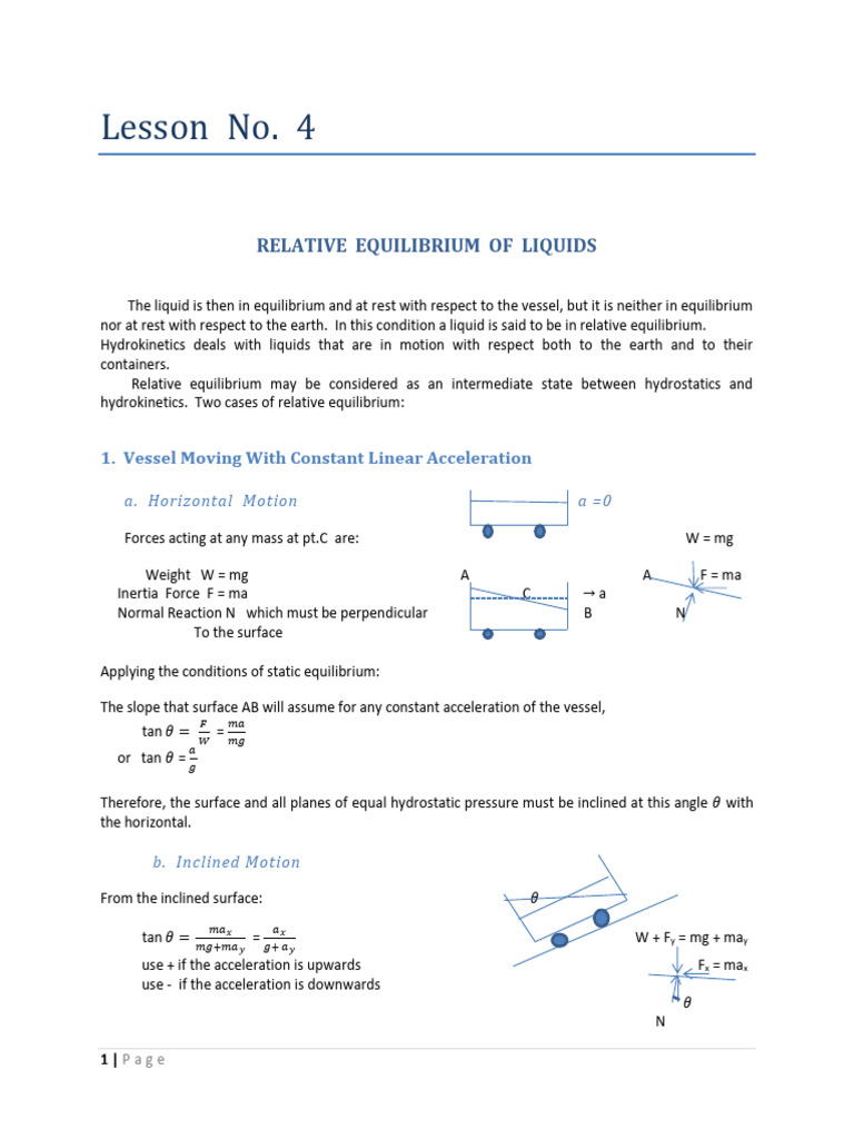 Lesson No. 4 in Fluid Mechanics | PDF | Force | Pressure