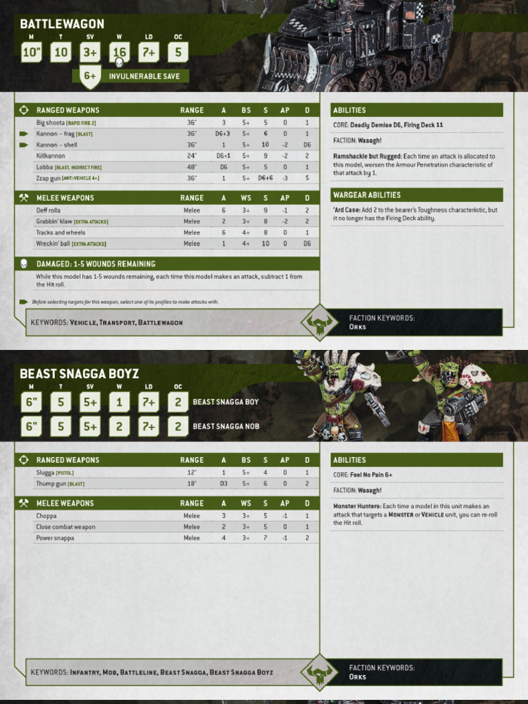 Orks - Indexcards - Complete 10th Edition (Hi Resolution) | PDF