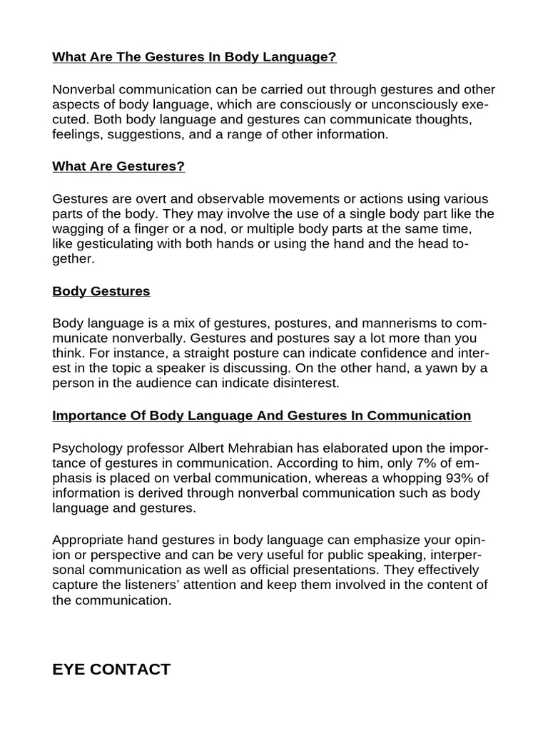Gestures, Eye Contact | PDF