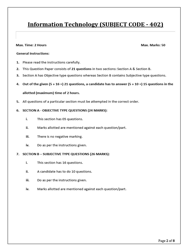 Information Technology Question Paper | PDF | Databases | Computing