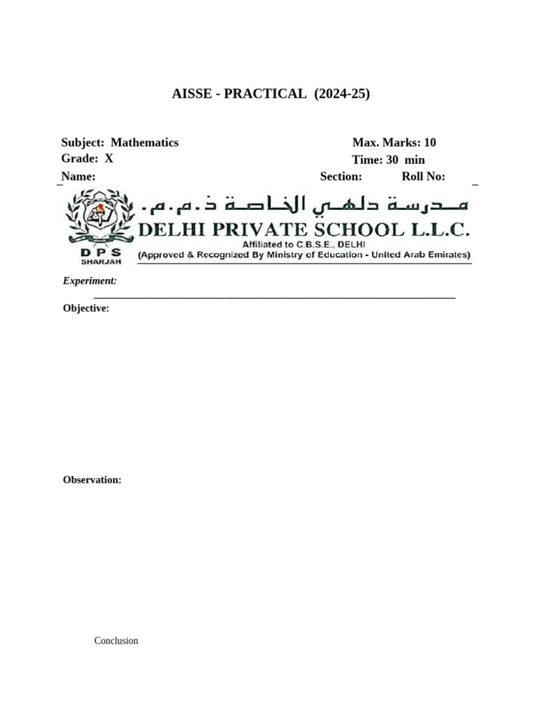 Format for Practical exam Grade X 2024-25 | PDF