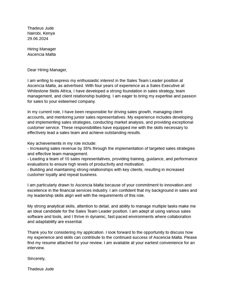 Thadeus Jude-Malta Cover Letter | PDF