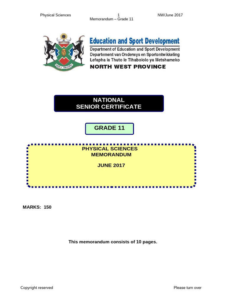 Physical Science GR 11 MEMO | PDF | Chemical Polarity | Chemical Bond