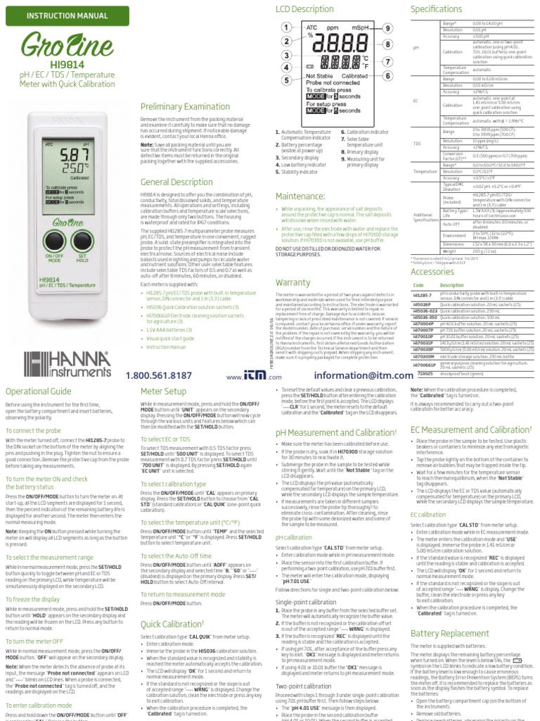 Hi 9814 Manual | PDF | Ph | Calibration