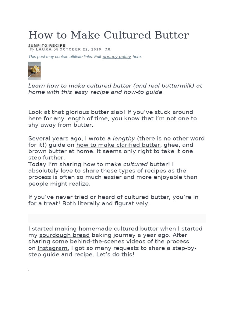 How to Make Cultured Butter | PDF | Cream | Butter