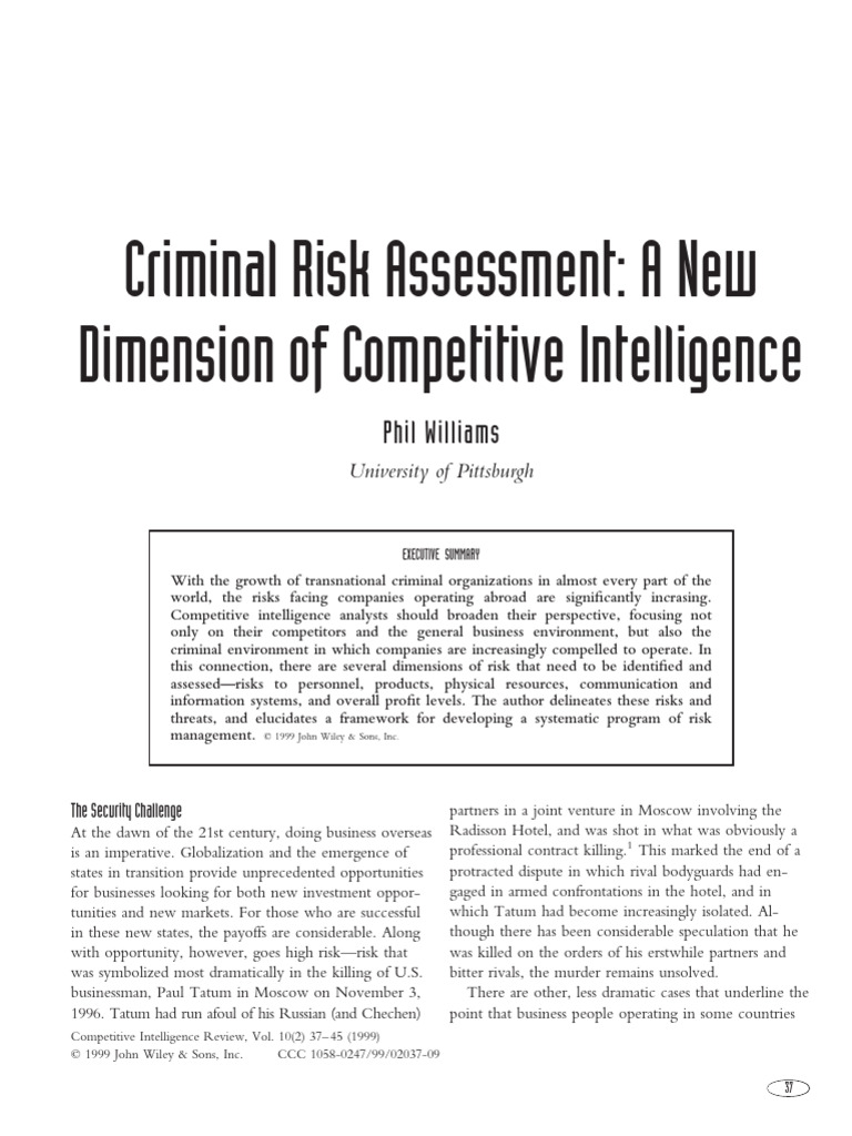 Criminal Risk Assessment, A New Dimension of Competitive Intelligence ...