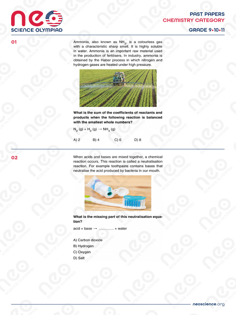 Neo Past Papers Chemistry 9 10 11 | PDF