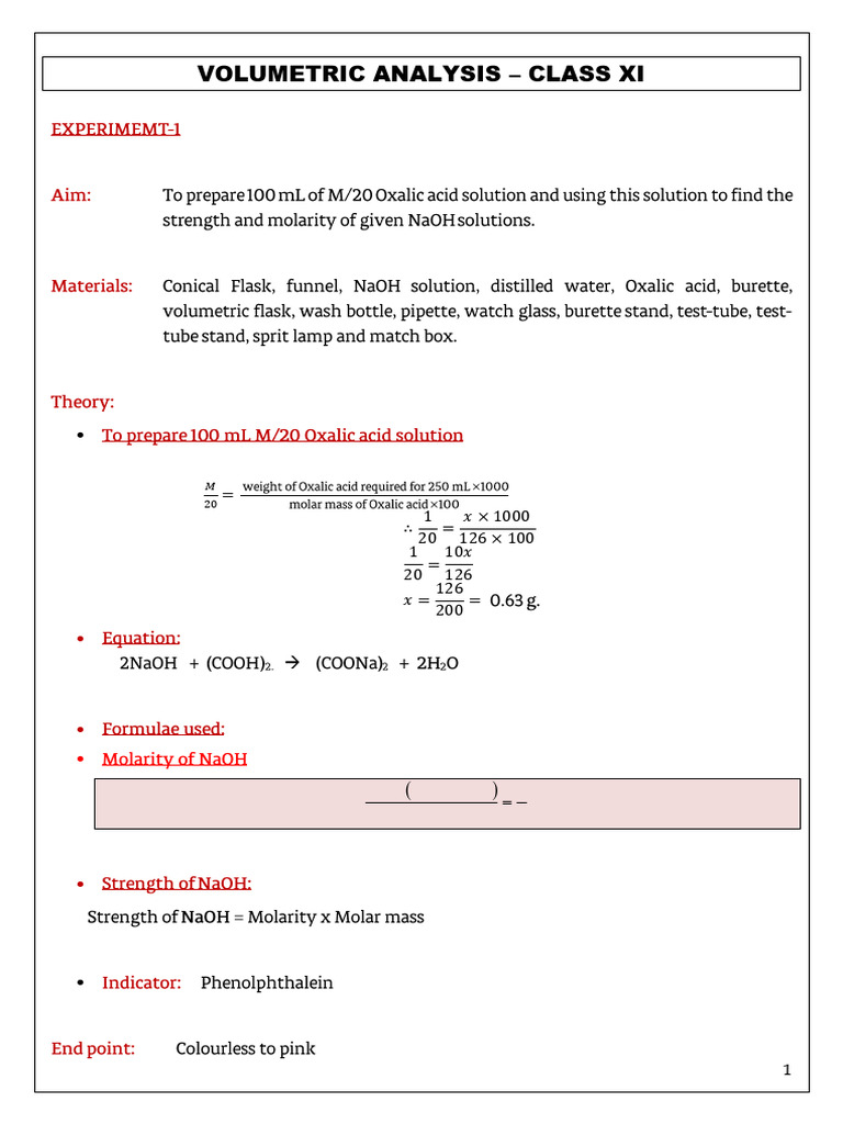 Volumetric Analysis: NaOH & HCl Titration | PDF | Chemistry ...