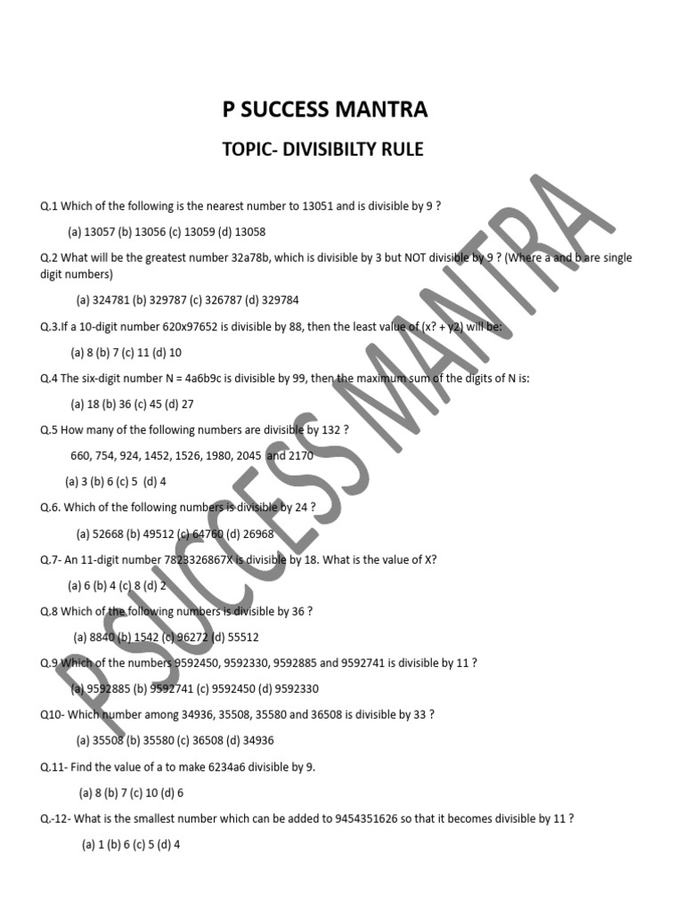 Divisibility Rules Assignment | PDF | Arithmetic | Mathematics