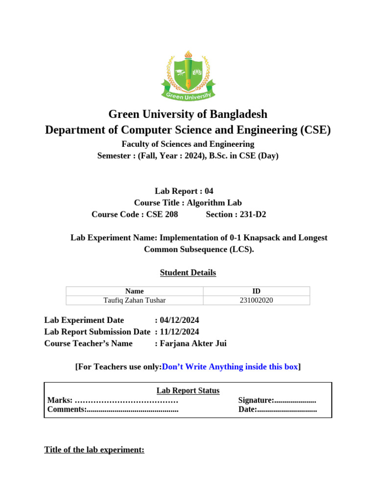 AlgorithmLab4_Tushar | PDF | String (Computer Science) | Computing