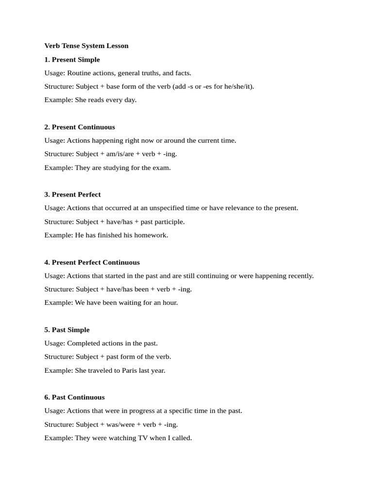 Comprehensive Guide to English Verb Tenses | PDF | Perfect (Grammar ...