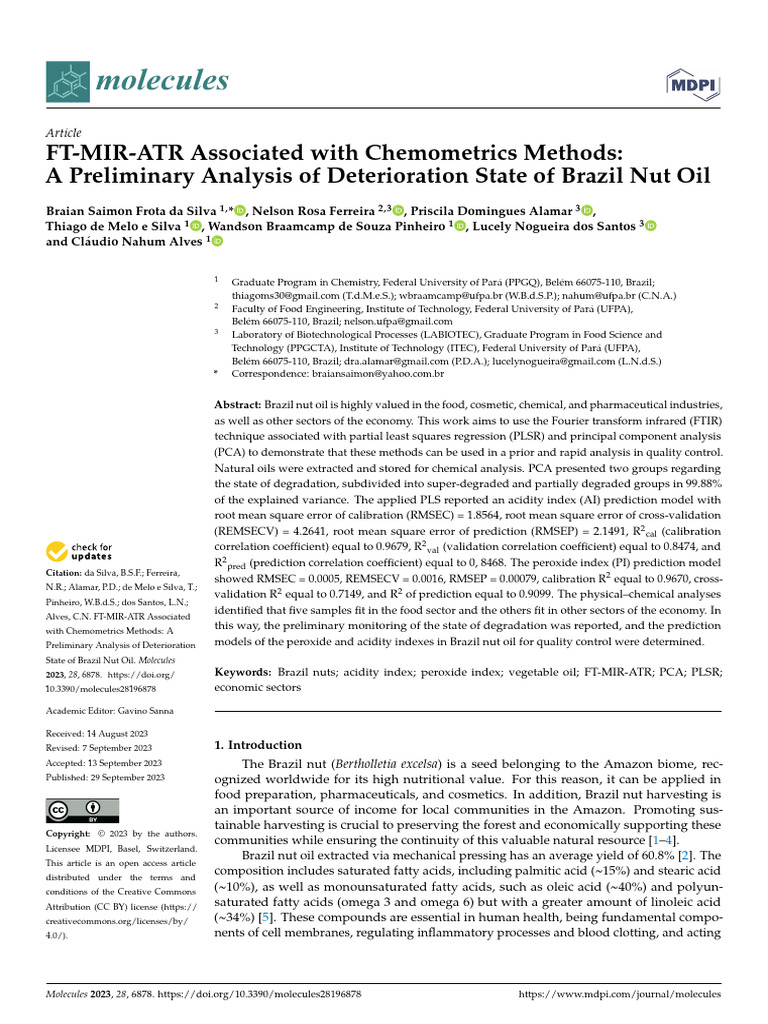 Artigo (2023) FT-MIR-ATR Associated With Chemometrics Methods | PDF | Chemometrics | Principal ...