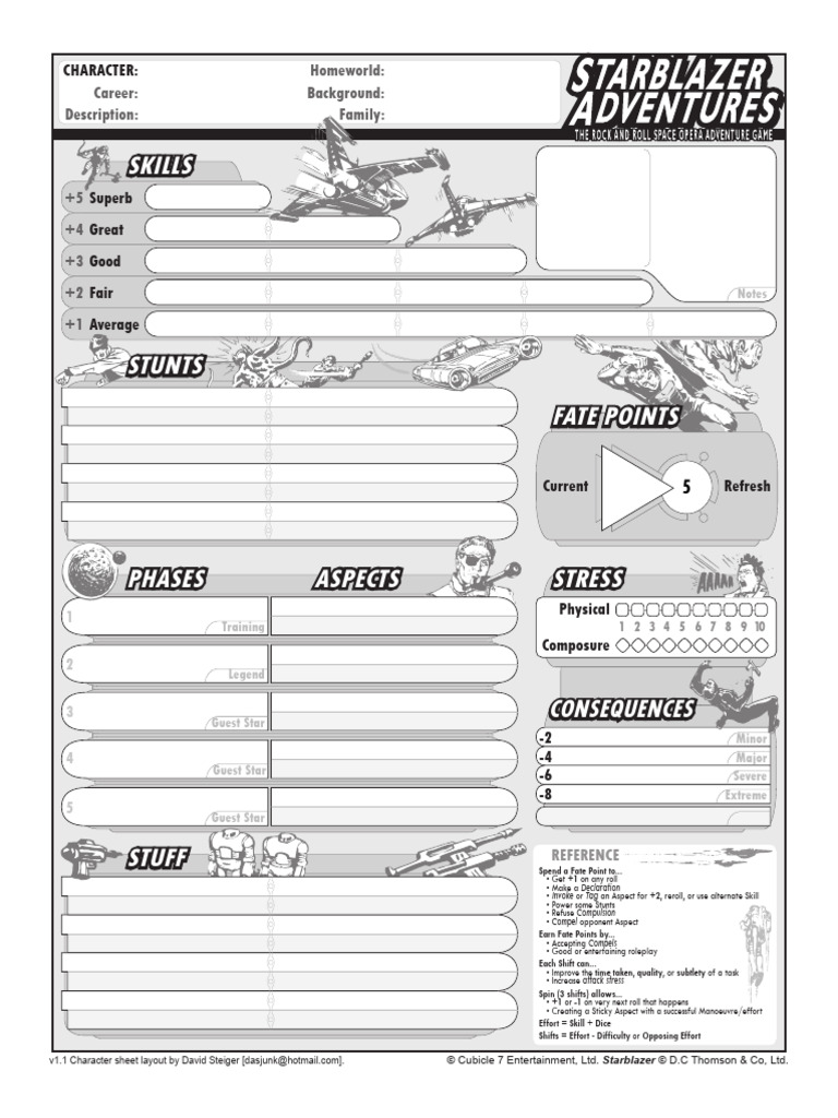 Star Blazer Character Sheet | PDF | Fudge | Role Playing Games