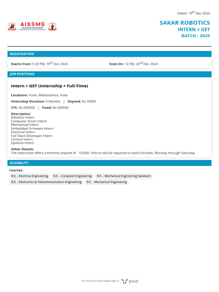 Intern + GET - Sakar Robotics | PDF