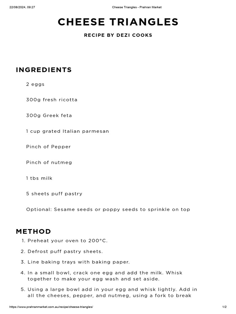 Cheese Triangles - Prahran Market | PDF