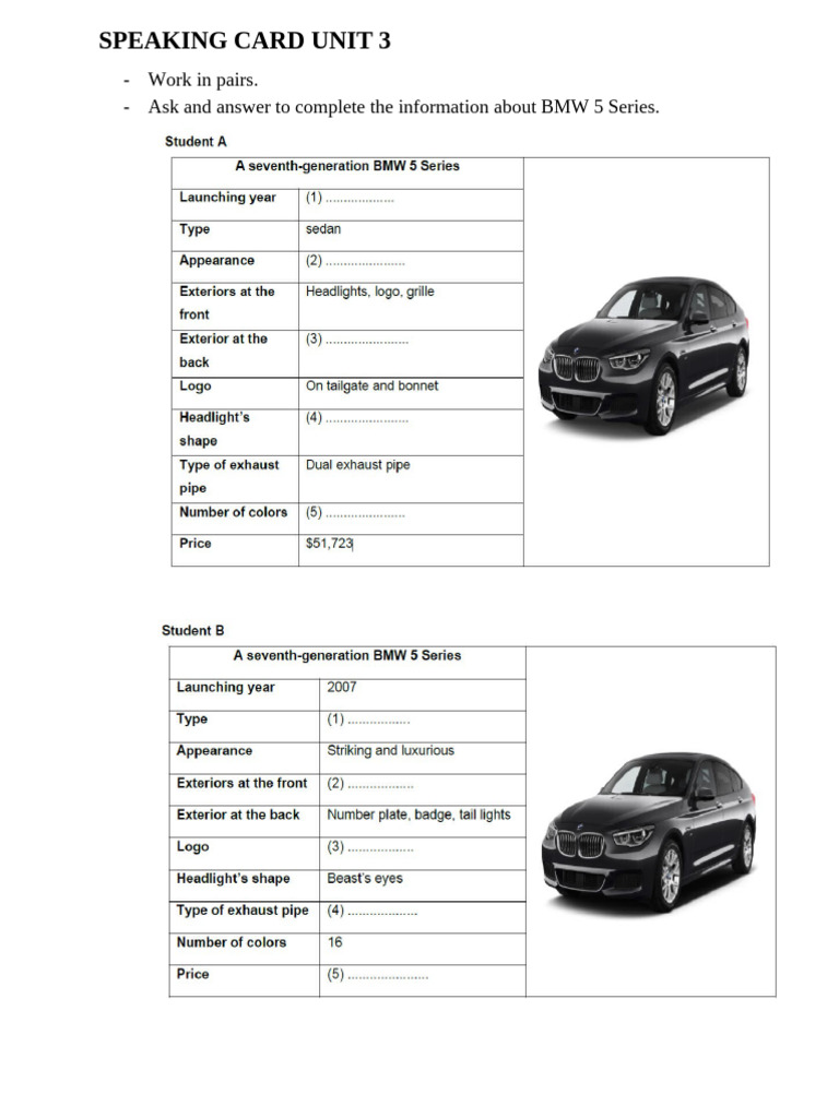 Speaking Card Unit 3 | PDF