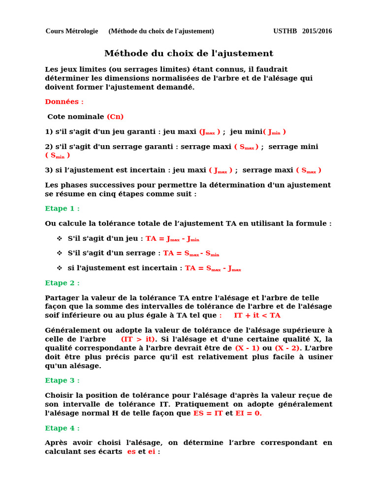 Choix de l'ajustement en métrologie | PDF