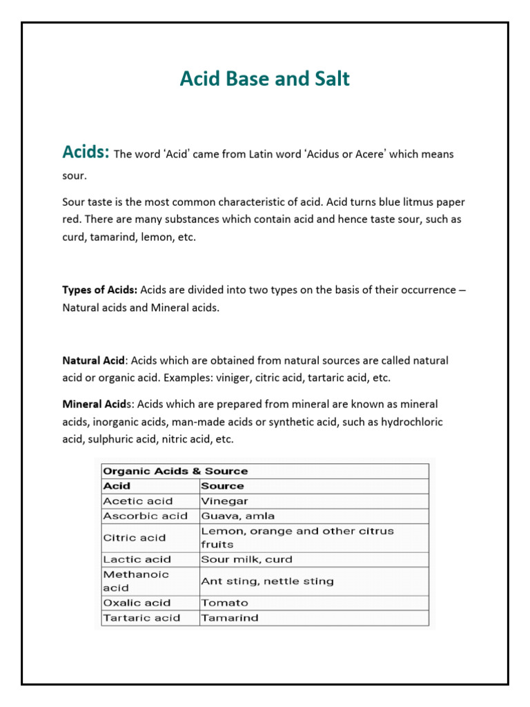 Acid Base and Salt (Concepts) | PDF | Sodium Bicarbonate | Sodium Carbonate