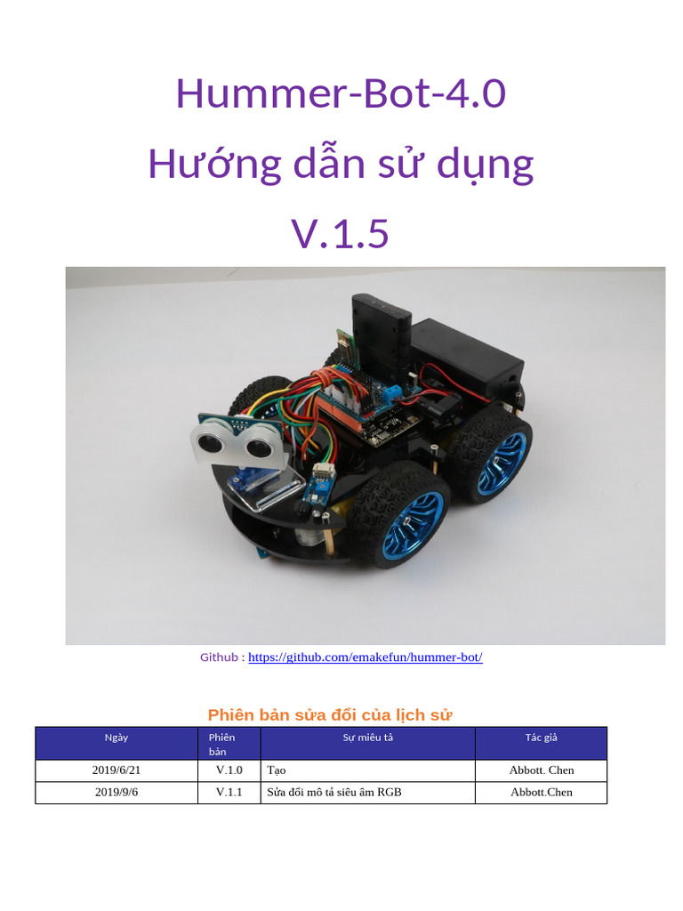 Hummer-Bot-4.0 Hướng dẫn sử dụng V.1.5: Phiên bản sửa đổi của lịch sử | PDF