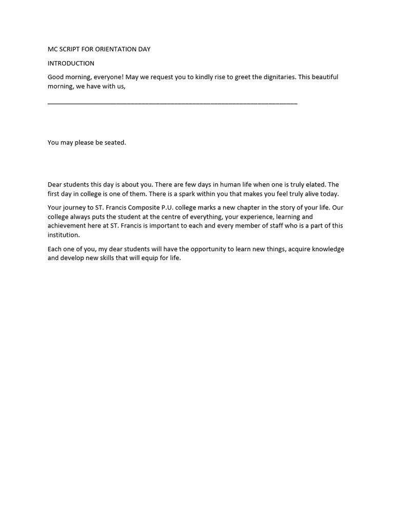 MC Script For Orientation Day 2022-2023 | PDF