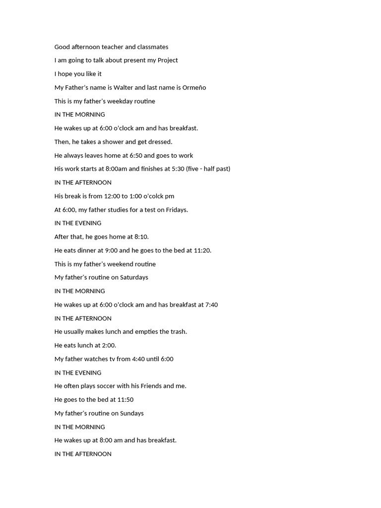 My Father S Daily And Weekend Routine Pdf