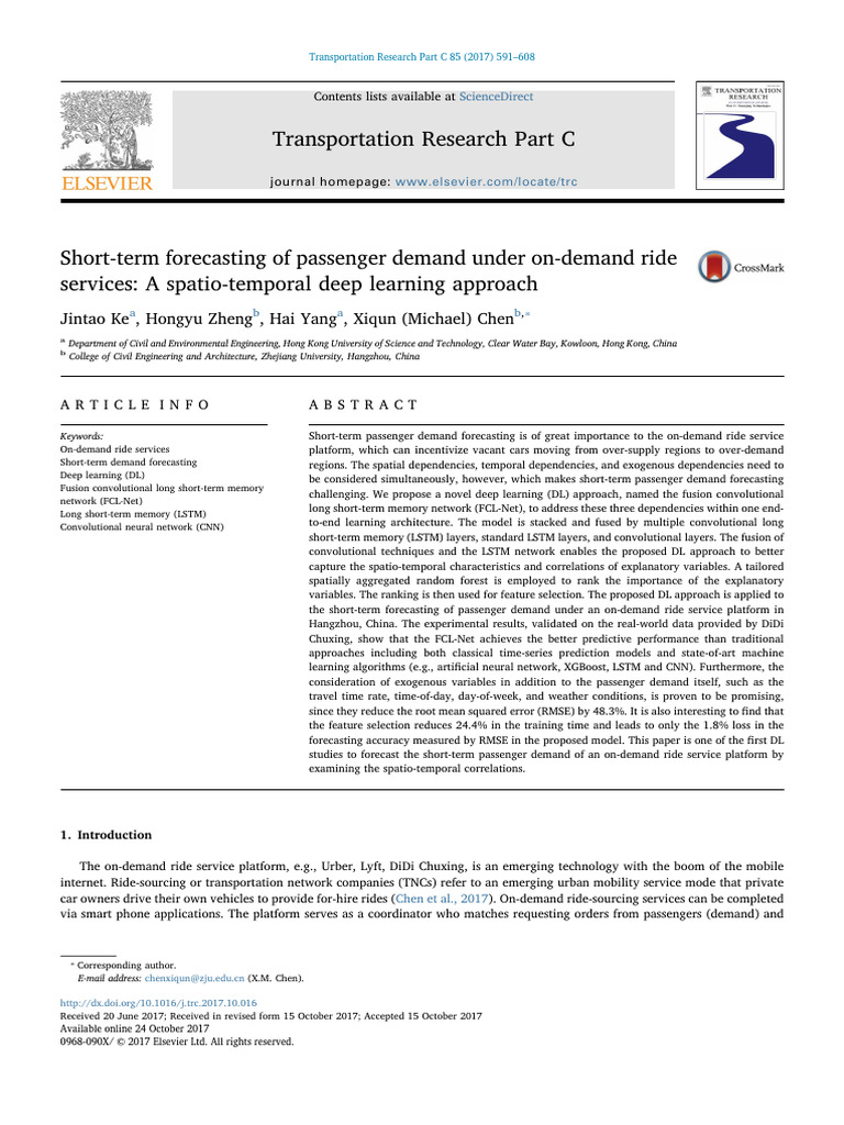 Short Term Forecasting Of Passenger Demand A Spatio Temporal Deep Learning Approach Pdf