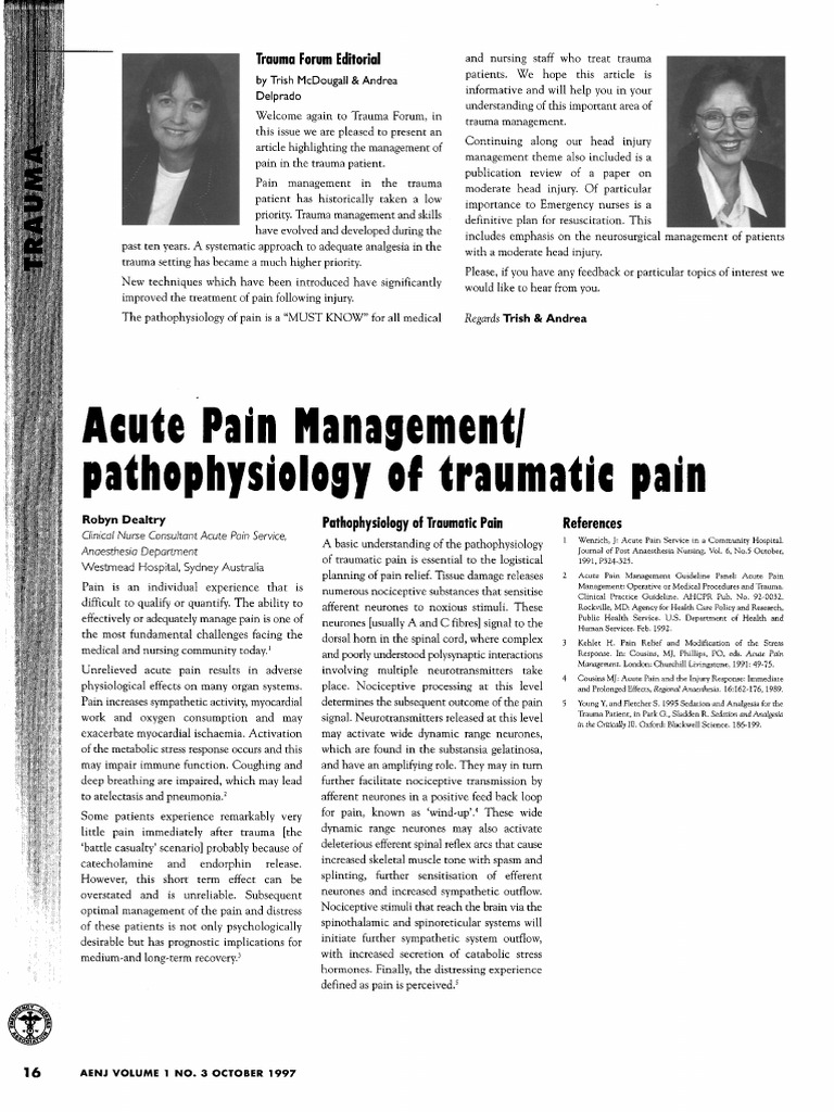 Acute Pain Management: Pathophysiology of Traumatic Pain | PDF | Pain ...