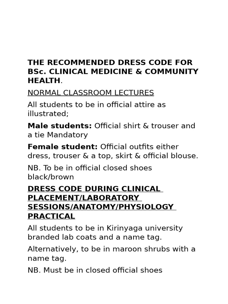 Recommended Dress Code For BSC | PDF