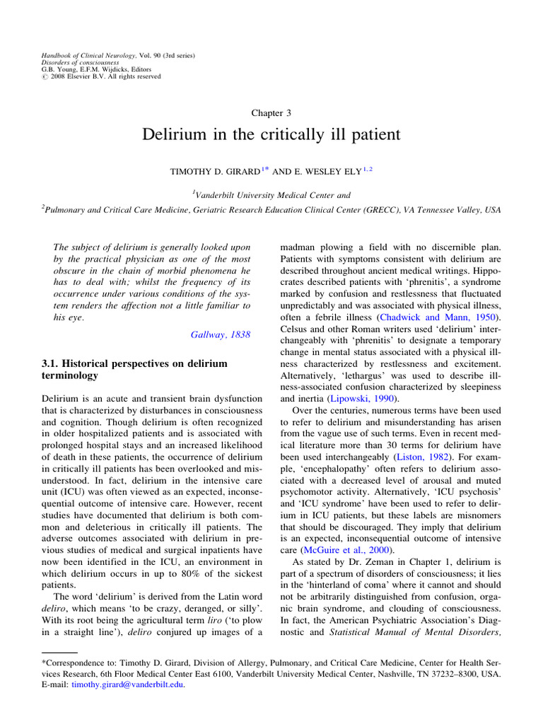CH 3 Delirium in The Critically Ill Patient | PDF | Intensive Care Unit ...